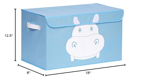 QUOKKA Toy Storage Box for Kids and Baby - Collapsible Hippo Toy Chest Bin with Flip-Top Lid for Boys and Girls - Organizer Boxes for Stuffed Animal Storage to Keep Nursery & Playroom Tidy (Blue)…