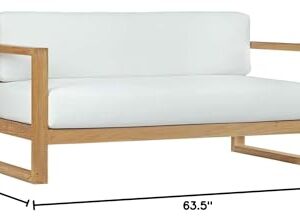 Modway Upland Teak Wood Outdoor Patio Sofa with Cushions in Natural White