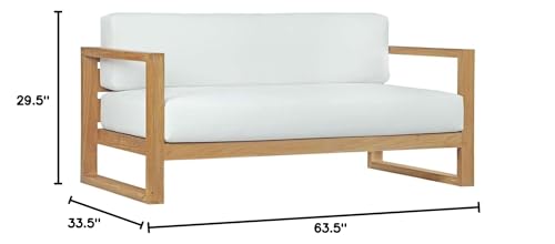 Modway Upland Teak Wood Outdoor Patio Sofa with Cushions in Natural White