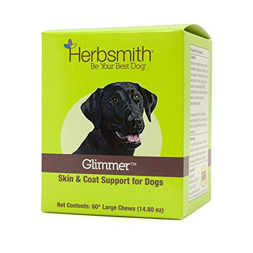 Herbsmith Glimmer - Dog Healthy Skin and Coat + Dog Treatment for Dry Itchy Skin - Omega-3 Supplement for Dogs - 60ct Large Chews