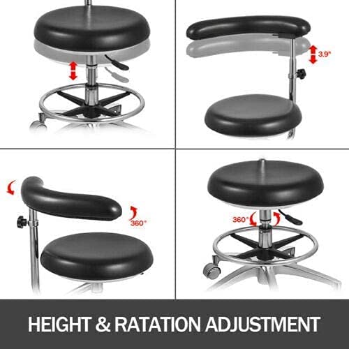 Dental Assistant Chair Hospital Nurse Stool Seat Height Adjustable PU Leather Black