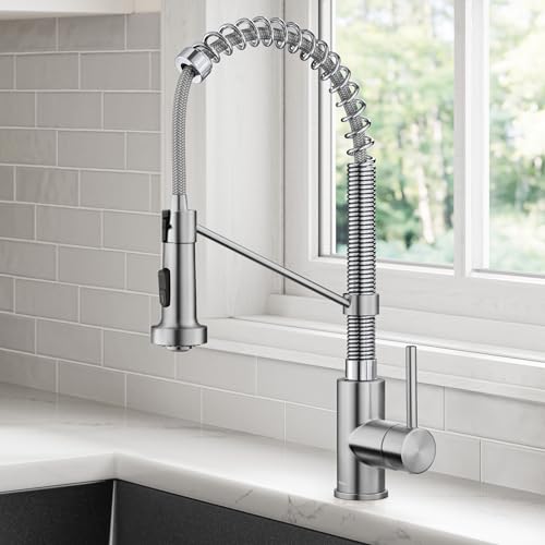 KRAUS Bolden Commercial Style 2-Function Single Handle Pull Down Kitchen Faucet in Stainless Steel/Chrome, KPF-1610SSCH (Pack of 1)