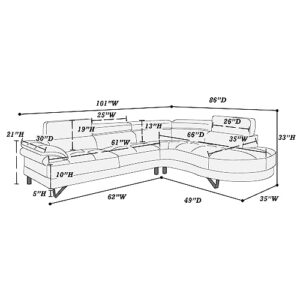 Poundex F6984 Bobkona Isidro Faux Leather sectional