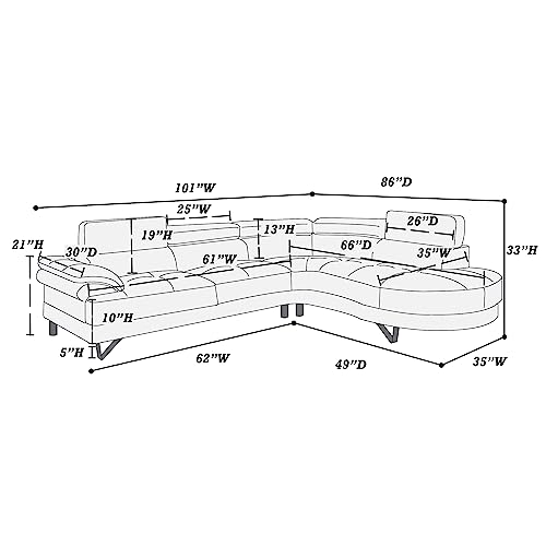 Poundex F6984 Bobkona Isidro Faux Leather sectional