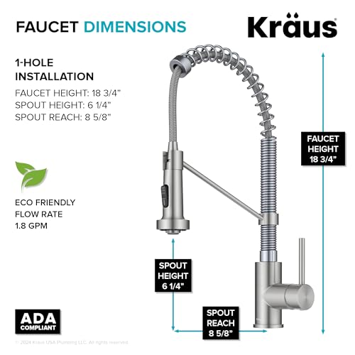 KRAUS Bolden Commercial Style 2-Function Single Handle Pull Down Kitchen Faucet in Stainless Steel/Chrome, KPF-1610SSCH (Pack of 1)