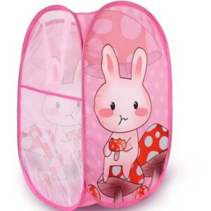 wei long mesh popup hamper-foldable lightweight basket for washing-durable clothing storage for kids room,students college dorm,home,travel & camping-pop-up clothes hamper (pink rabbit)