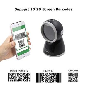 TEEMI 1D 2D Handsfree Presentation Barcode Scanner, One Megapixel High Resolution QR Code Scanner USB Wired Automatic Reader with Global Shutter for PC POS Mac OS Support Moving Bar Code, TMSL-70