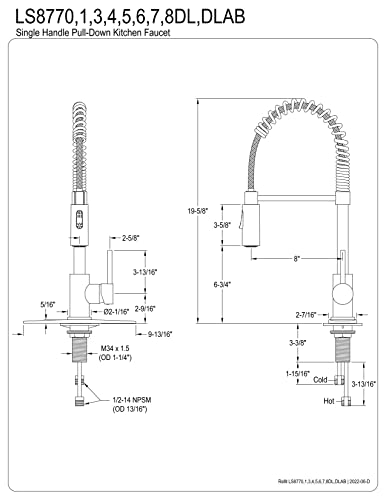 Kingston Brass LS8771DL Concord Pre-Rinse Kitchen Faucet, 8" in Spout Reach, Polished Chrome