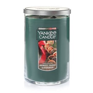 yankee candle aromatic orange & evergreen scented, classic 22oz large tumbler 2-wick candle, over 75 hours of burn time