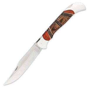 timber rattler heartwood scarab back giant folding pocket knife - carved camel bone inlays