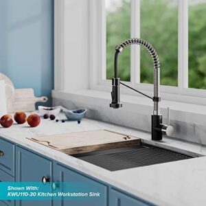 KRAUS Bolden Commercial Style 2-Function Single Handle Pull Down Kitchen Faucet in Stainless Steel/Matte Black, KPF-1610SSMB (Pack of 1)