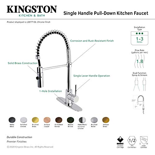 Kingston Brass LS8771DL Concord Pre-Rinse Kitchen Faucet, 8" in Spout Reach, Polished Chrome