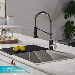 KRAUS Bolden Commercial Style 2-Function Single Handle Pull Down Kitchen Faucet in Stainless Steel/Matte Black, KPF-1610SSMB (Pack of 1)