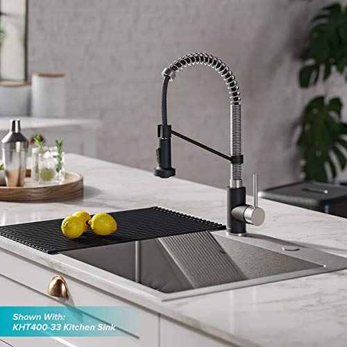 KRAUS Bolden Commercial Style 2-Function Single Handle Pull Down Kitchen Faucet in Stainless Steel/Matte Black, KPF-1610SSMB (Pack of 1)