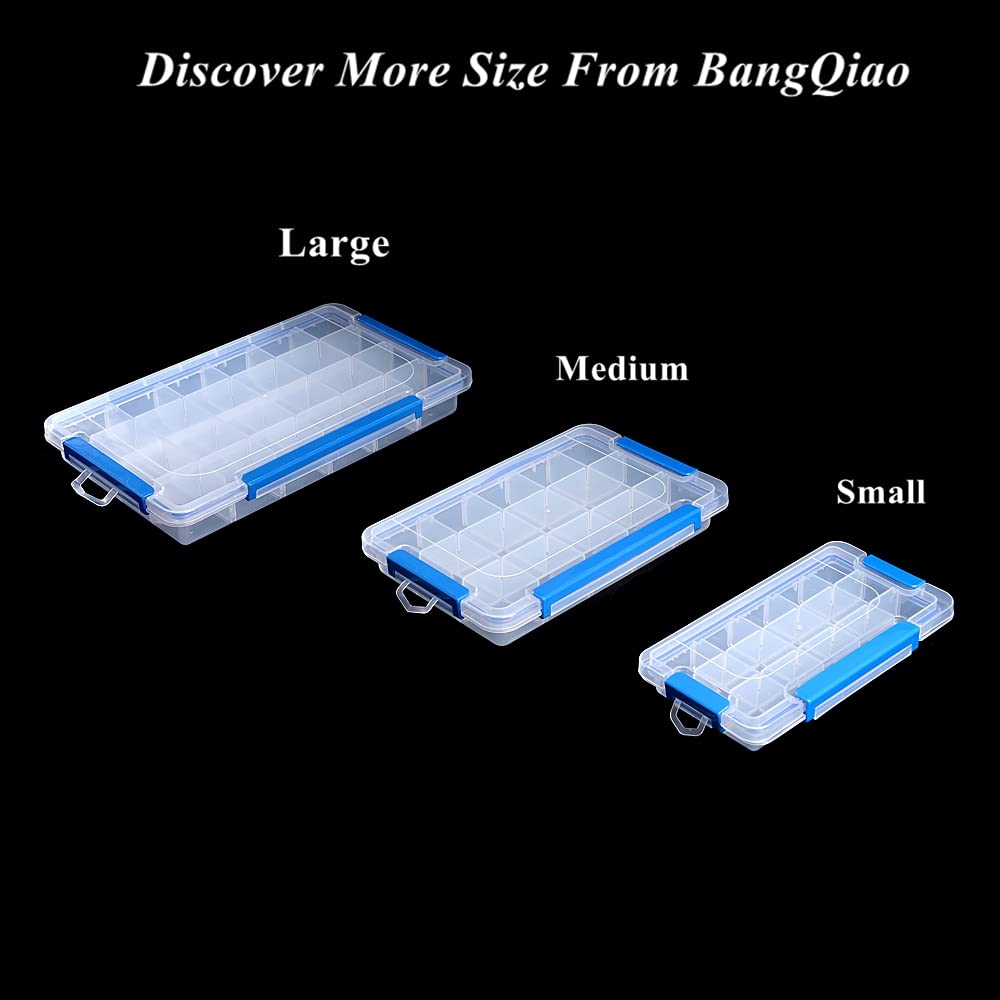 BangQiao Adjustable Plastic Divider Storage Box Container for Bead, Button, Small Parts,15 Grids, Pack of 3, Clear