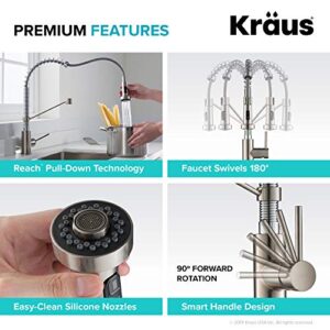 KRAUS Bolden Commercial Style 2-Function Single Handle Pull Down Kitchen Faucet in Stainless Steel/Chrome, KPF-1610SSCH (Pack of 1)