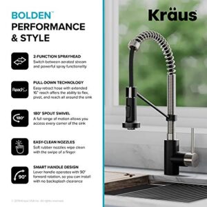 KRAUS Bolden Commercial Style 2-Function Single Handle Pull Down Kitchen Faucet in Stainless Steel/Matte Black, KPF-1610SSMB (Pack of 1)