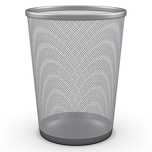 Zuvo Metal Wire Mesh Waste Basket Garbage Trash Can for Office Home Bedroom Height 10.1" Width 10", 4 Gallon (16 Quart) (2, Silver)