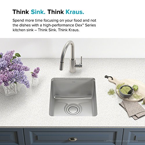 KRAUS Dex 17-Inch Undermount Single Bowl TRU16 Gauge Stainless Steel Kitchen Bar Sink with DrainAssure WaterWay and VersiDrain Assembly in Radiant Pearl Finish, KD1US17B