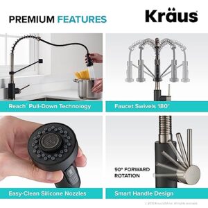 KRAUS Bolden Commercial Style 2-Function Single Handle Pull Down Kitchen Faucet in Stainless Steel/Matte Black, KPF-1610SSMB (Pack of 1)