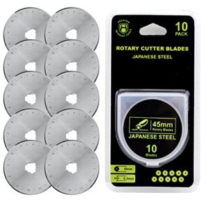 headley tools 45mm rotary cutter blades 10 pack fits olfa, fiskars, replacement rotary blade for arts crafts quilting scrapbooking sewing, sharp and durable