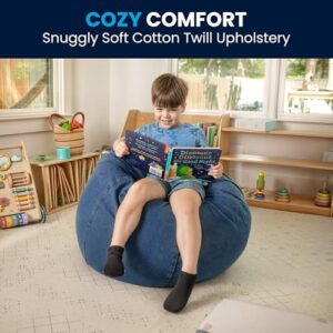 Flash Furniture Dillon Small Bean Bag Chair for Kids and Teens, Foam-Filled Beanbag Chair with Machine Washable Cover, Denim