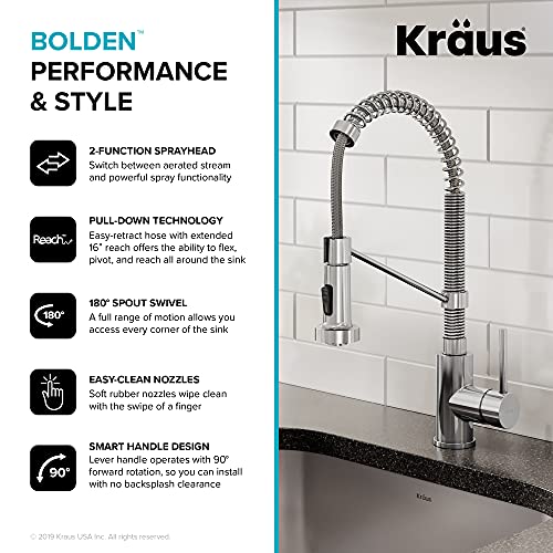 KRAUS Bolden Commercial Style 2-Function Single Handle Pull Down Kitchen Faucet in Chrome, KPF-1610CH (Pack of 1)