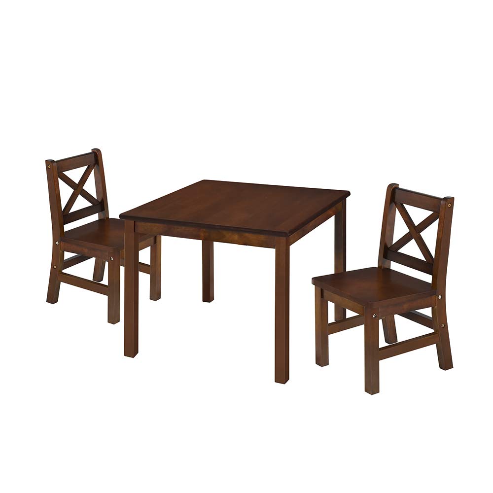 eHemco Solid Hard Wood Kids Table and Chair Set (2 Chairs Included), Coffee, 3 Piece Set