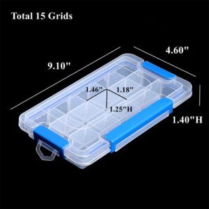 BangQiao Adjustable Plastic Divider Storage Box Container for Bead, Button, Small Parts,15 Grids, Pack of 3, Clear