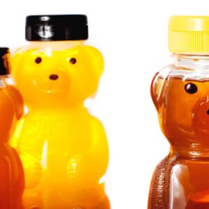 Nakpunar 18 Pack 8 fl oz Plastic PET Honey Bear Jars, Squeeze Bottles with Yellow Flip-Top Dispenser Caps w/Seals - Holds 12 oz Honey by Weight - BPA Free, Refillable and Made in USA