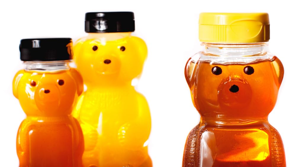 Nakpunar 18 Pack 8 fl oz Plastic PET Honey Bear Jars, Squeeze Bottles with Yellow Flip-Top Dispenser Caps w/Seals - Holds 12 oz Honey by Weight - BPA Free, Refillable and Made in USA