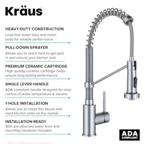 KRAUS Bolden Commercial Style 2-Function Single Handle Pull Down Kitchen Faucet in Chrome, KPF-1610CH (Pack of 1)