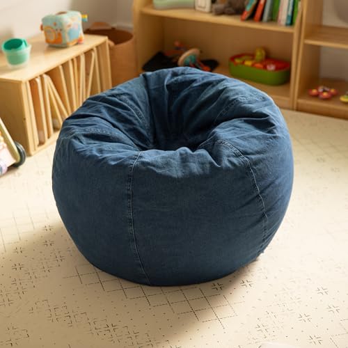 Flash Furniture Dillon Small Bean Bag Chair for Kids and Teens, Foam-Filled Beanbag Chair with Machine Washable Cover, Denim