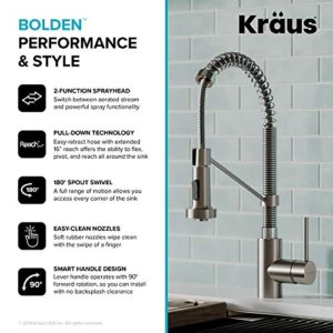 KRAUS Bolden Commercial Style 2-Function Single Handle Pull Down Kitchen Faucet in Stainless Steel/Chrome, KPF-1610SSCH (Pack of 1)