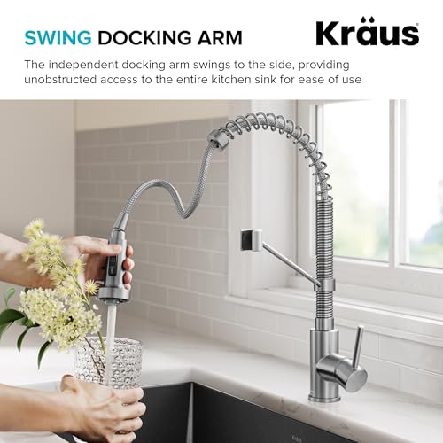 KRAUS Bolden Commercial Style 2-Function Single Handle Pull Down Kitchen Faucet in Stainless Steel/Chrome, KPF-1610SSCH (Pack of 1)