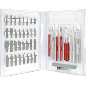 excel blades 44200 super deluxe professional craft knife bulk set, with 46 blades, sharp hobby knife set with precision cutting tools, and hobby knife