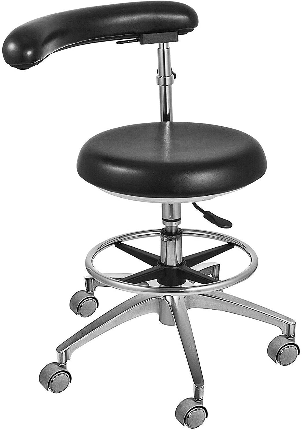 Dental Assistant Chair Hospital Nurse Stool Seat Height Adjustable PU Leather Black