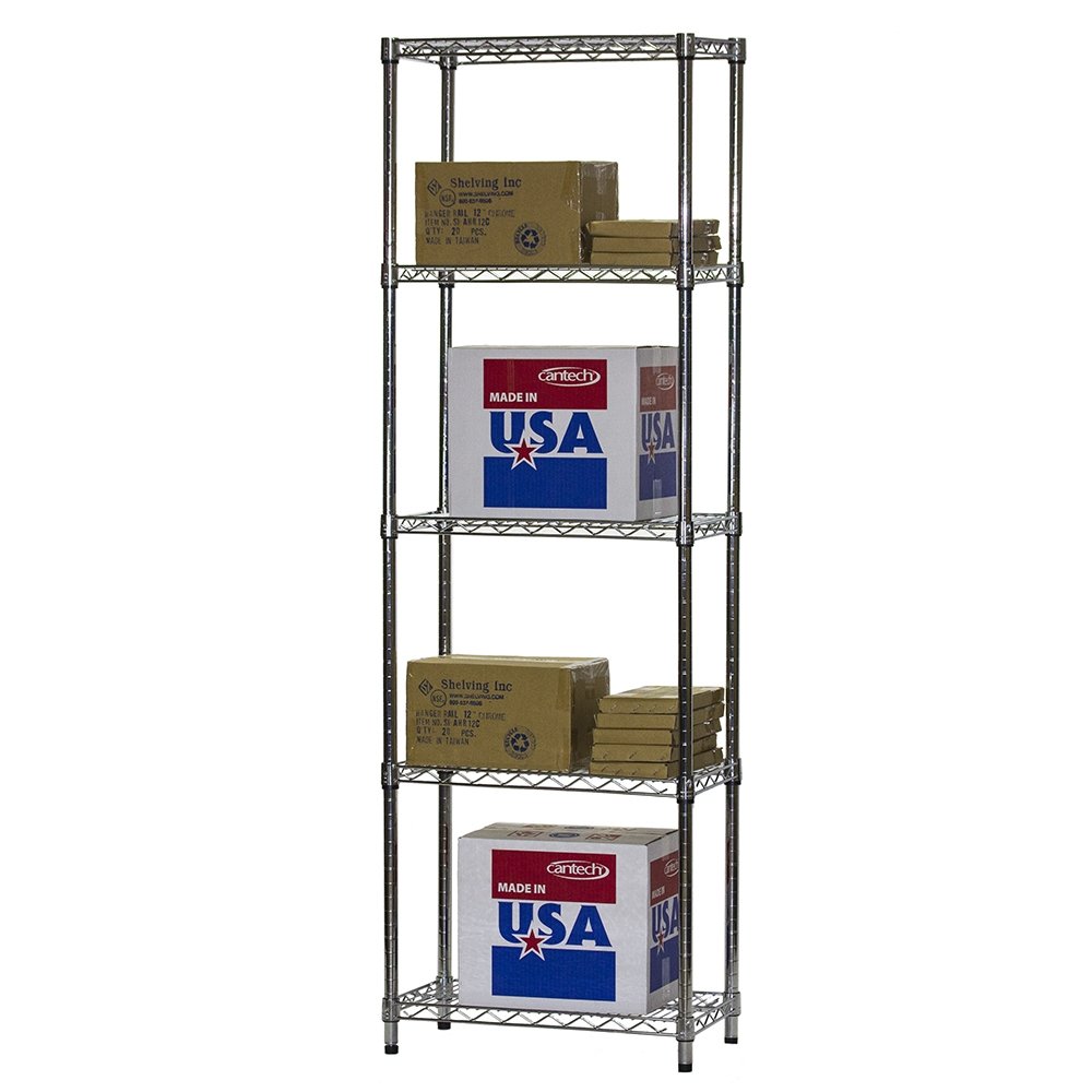 Shelving Inc. 12" d x 24" w x 72" h Chrome Wire Shelving with 5 Tier Shelves, Weight Capacity 800lbs Per Shelf