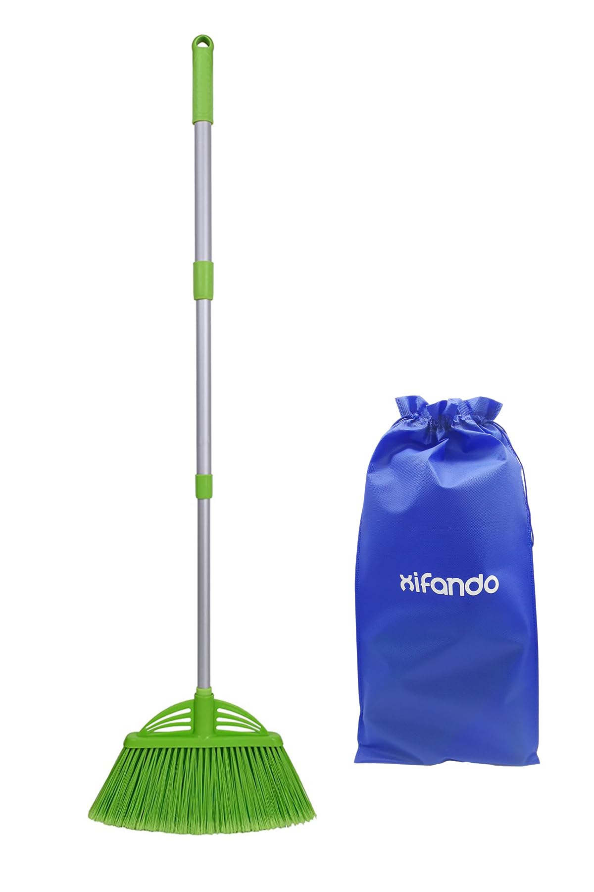 Xifando Three-Section Telescopic Aluminum Alloy Rod Long-Handled Broom（Green）