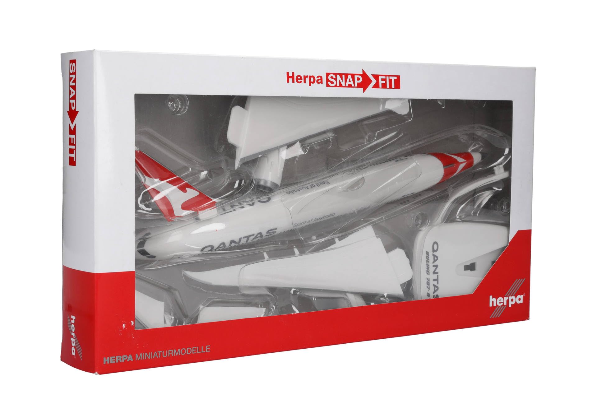 Herpa Snap-fit Airplane Model Boeing 787-9 Dreamliner Qantas on Scale of 1:200, Plastic Miniature with pedastal, Model Building, Collectors Edition