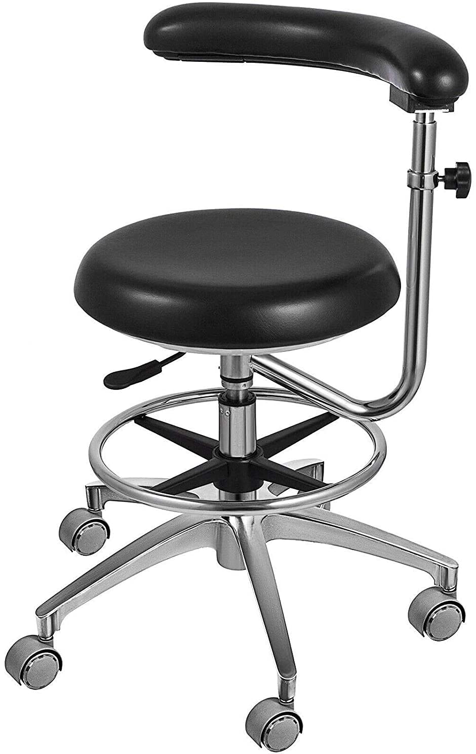 Dental Assistant Chair Hospital Nurse Stool Seat Height Adjustable PU Leather Black