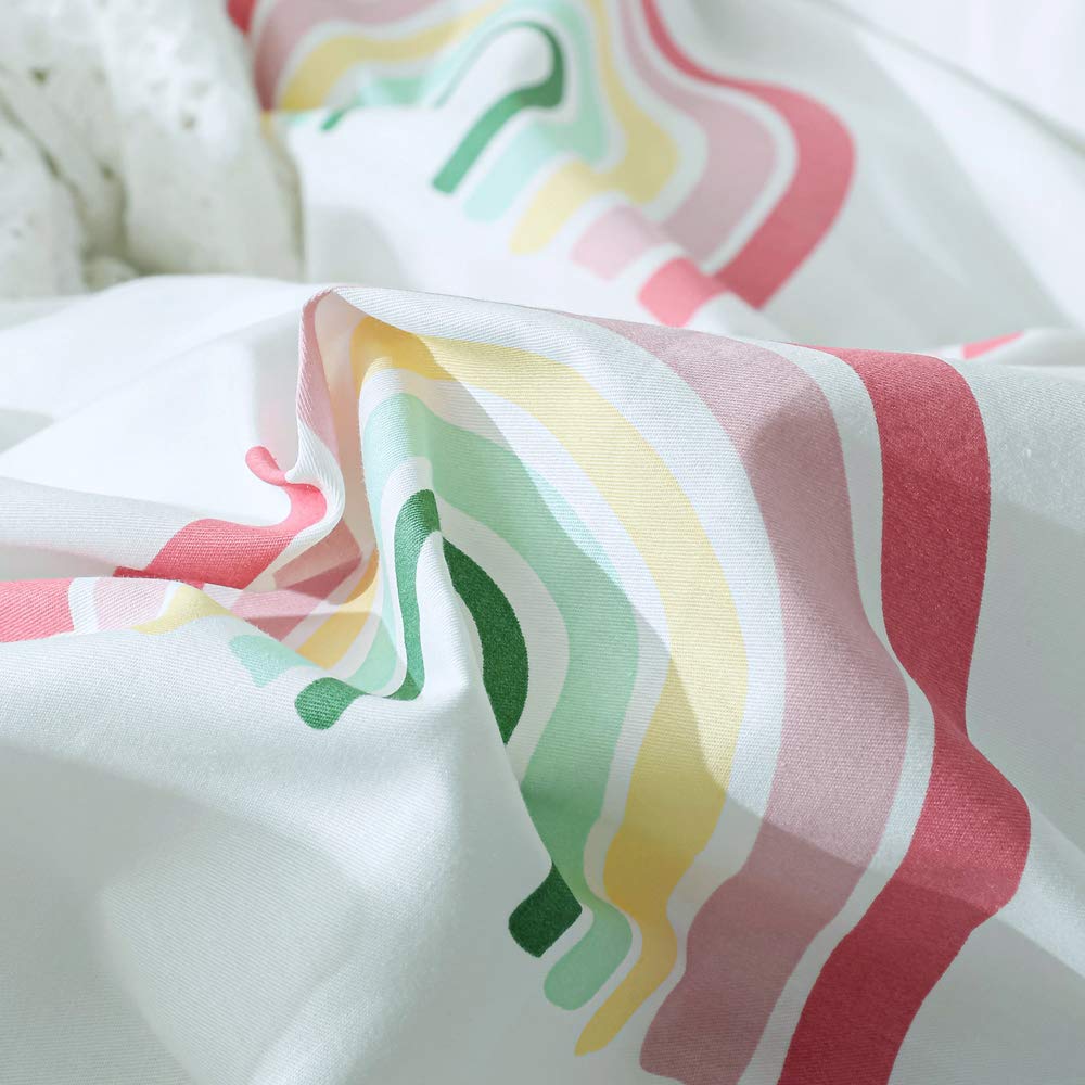 FenDie Rainbow Pattern Twin/Full/Queen Size Pillow Cases of 2 Set Girls Standard Cotton Pillow Covers Decorative, Envelope Closure End, Pink White