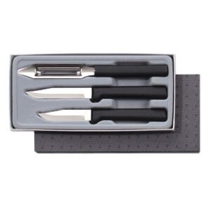 rada cutlery 3-piece basics knife gift set – stainless steel kitchen knives with black stainless steel resin handles