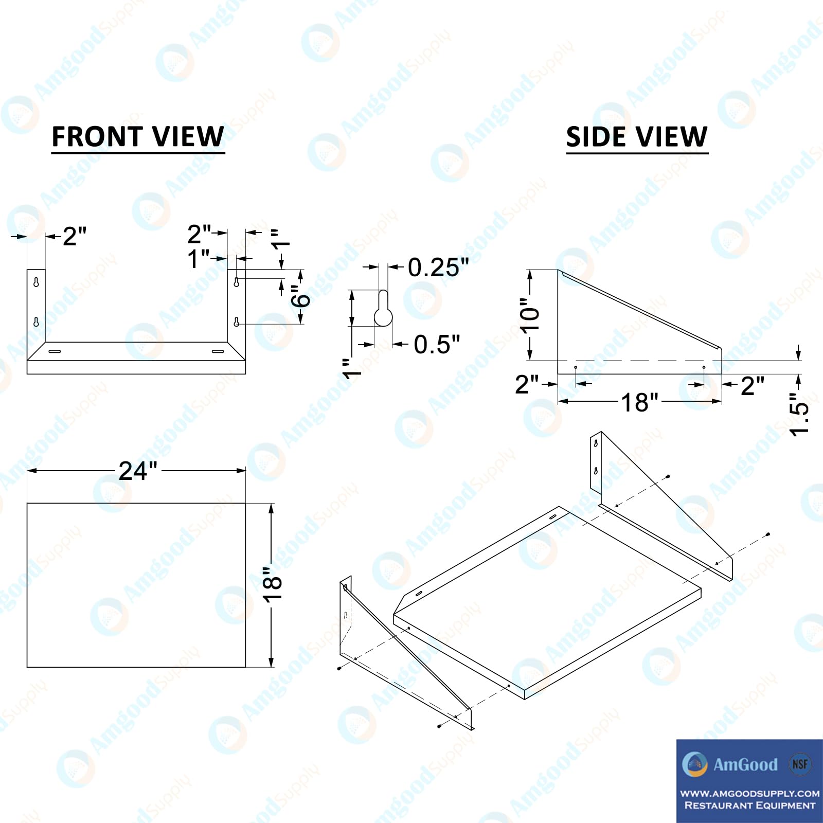 AmGood Stainless Steel Microwave Shelf | NSF Certified | Appliance Shelf | Heavy Duty | Commercial Grade | Wall Mount | Silver (24" Length x 18" Width)