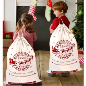 ourwarm 2pcs santa sacks canvas bags with drawstring large christmas bags santa bags for gifts kids presents storage 19 x 27 inch