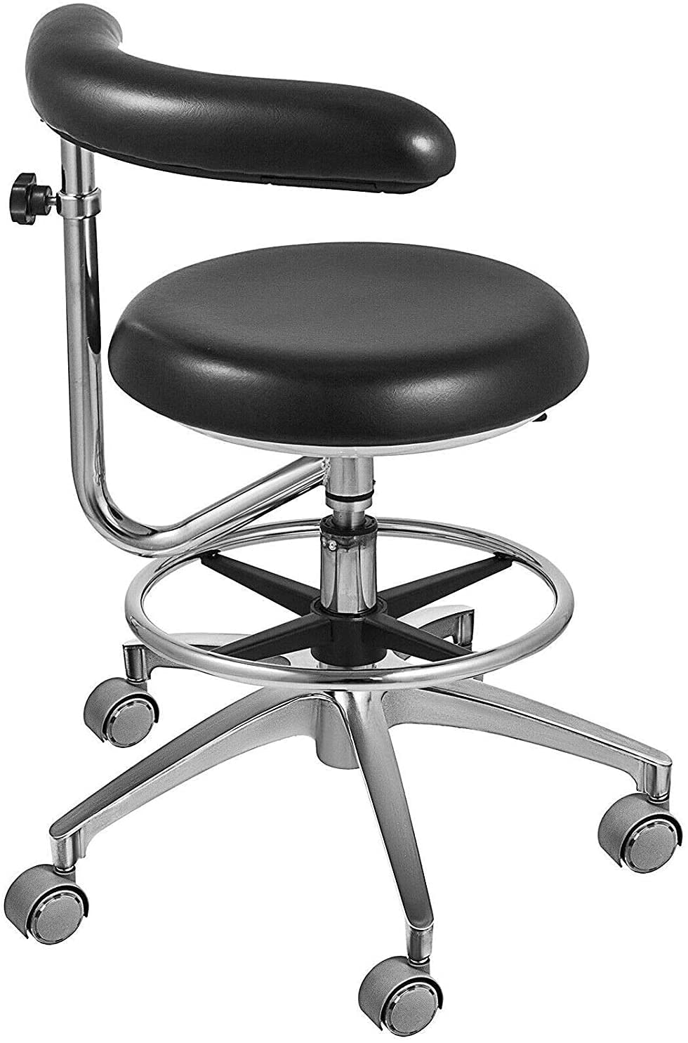 Dental Assistant Chair Hospital Nurse Stool Seat Height Adjustable PU Leather Black