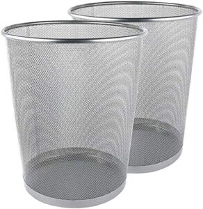 zuvo metal wire mesh waste basket garbage trash can for office home bedroom height 10.1" width 10", 4 gallon (16 quart) (2, silver)