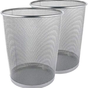 Zuvo Metal Wire Mesh Waste Basket Garbage Trash Can for Office Home Bedroom Height 10.1" Width 10", 4 Gallon (16 Quart) (2, Silver)