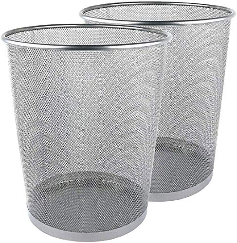 Zuvo Metal Wire Mesh Waste Basket Garbage Trash Can for Office Home Bedroom Height 10.1" Width 10", 4 Gallon (16 Quart) (2, Silver)