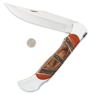 Timber Rattler Heartwood Scarab Back Giant Folding Pocket Knife - Carved Camel Bone Inlays